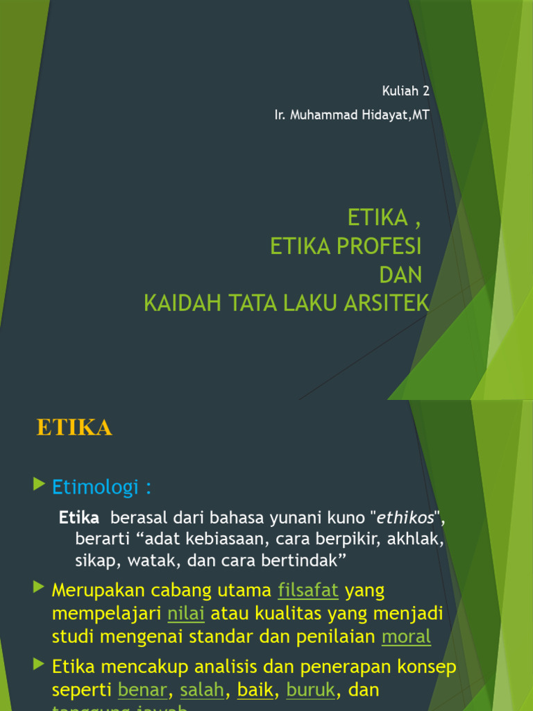 Etika Profesi dan Tata Laku Arsitek | PDF