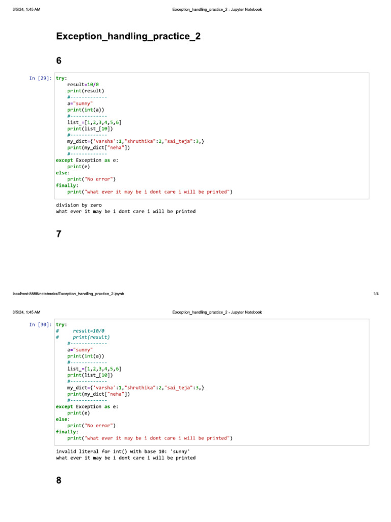 Exception Handling Practice 2 | PDF