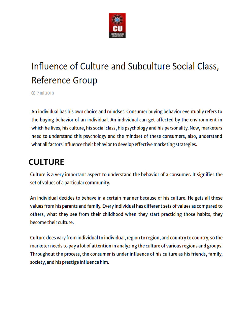 1- Social Factors - Culture - Sub Culture - Reference Groups Factors That Influences Consumer ...