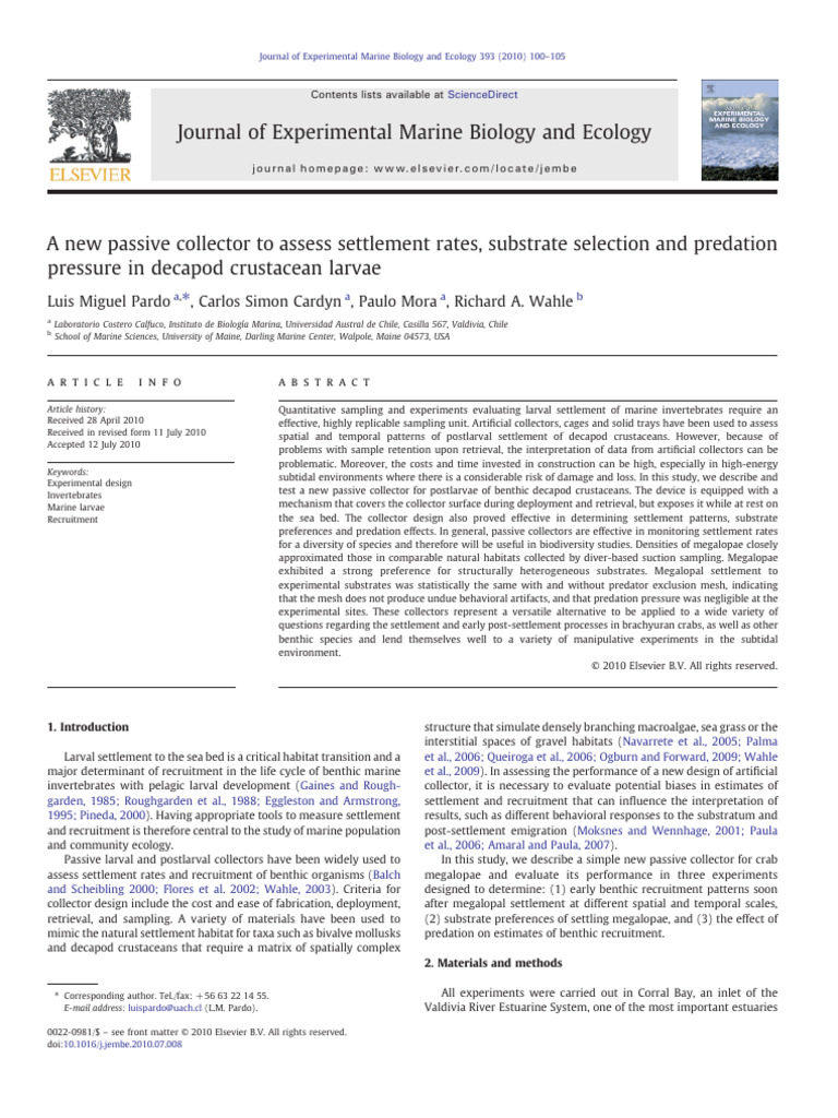 Pardo Et Al - A New Passive Collector To Assess Settlement Rates ...