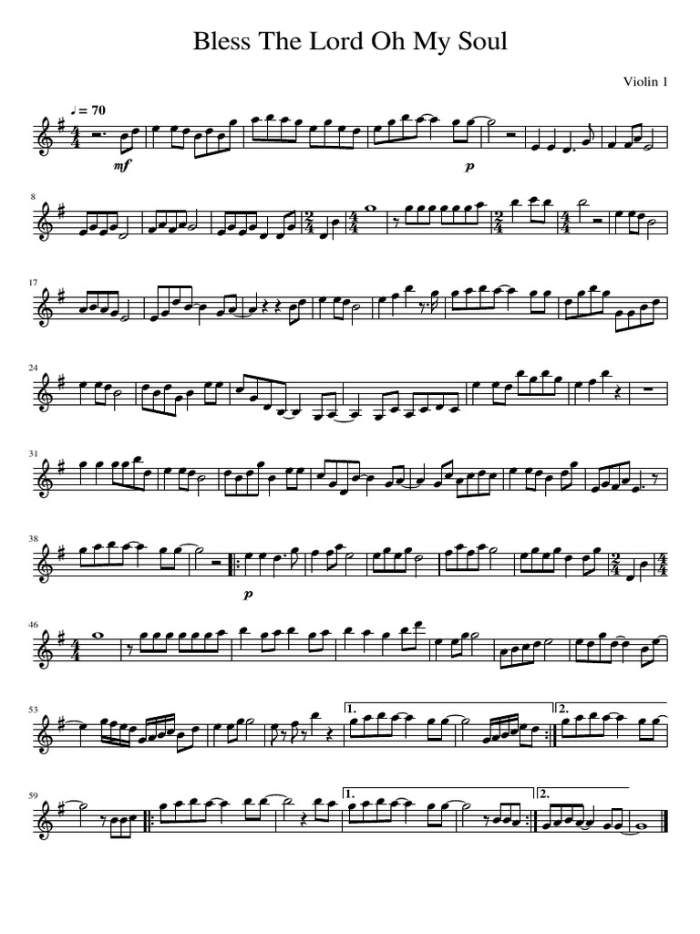 (Violin 1) Bless The Lord Oh My Soul | PDF