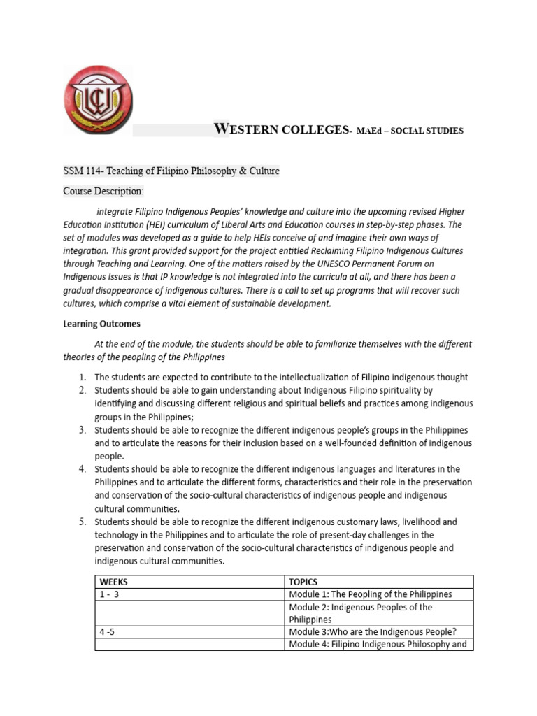 SSM 114 Teaching of Filipino Philosophy Culture | PDF | Indigenous Peoples | Curriculum