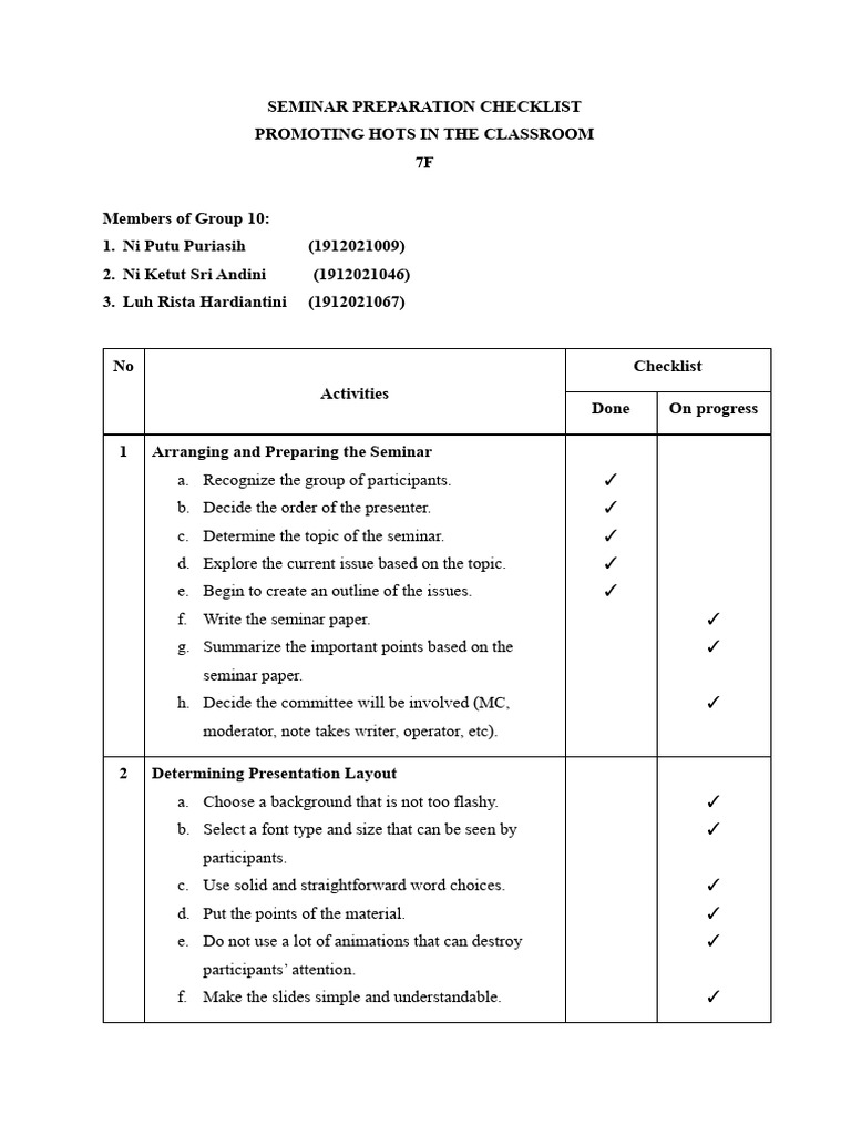 Seminar Preparation Checklist Guide | PDF | Career & Growth