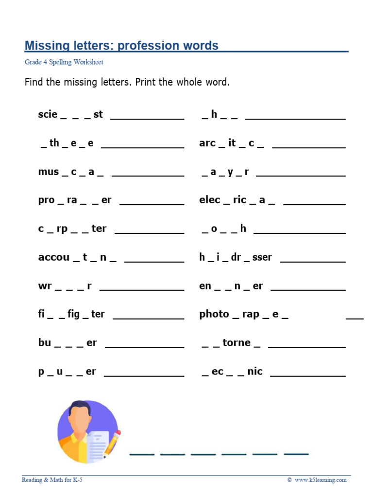 Grade 4 Missing Letters Worksheet | PDF
