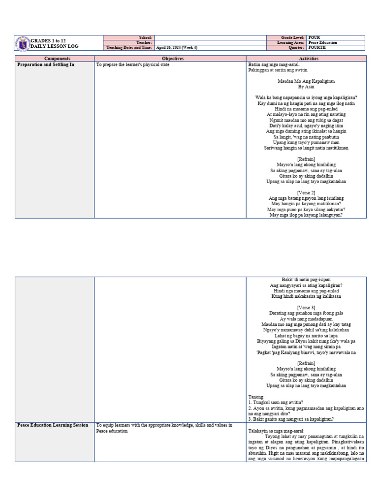 Q4 W4 Catch Up Friday Peace Education Epp | PDF