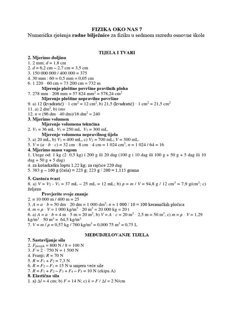Rješenja RB7 FIZIKA OKO NAS 7 RB | PDF