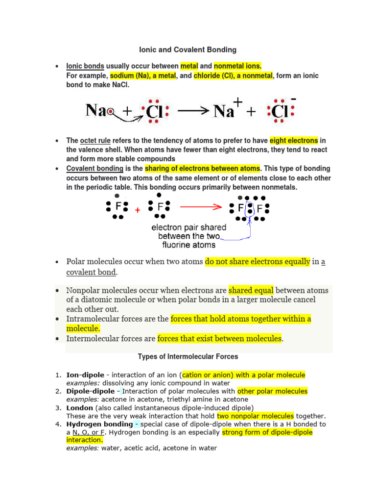 Ionic and Covalent Bonding Explained | PDF | Chemical Bond | Ionic Bonding