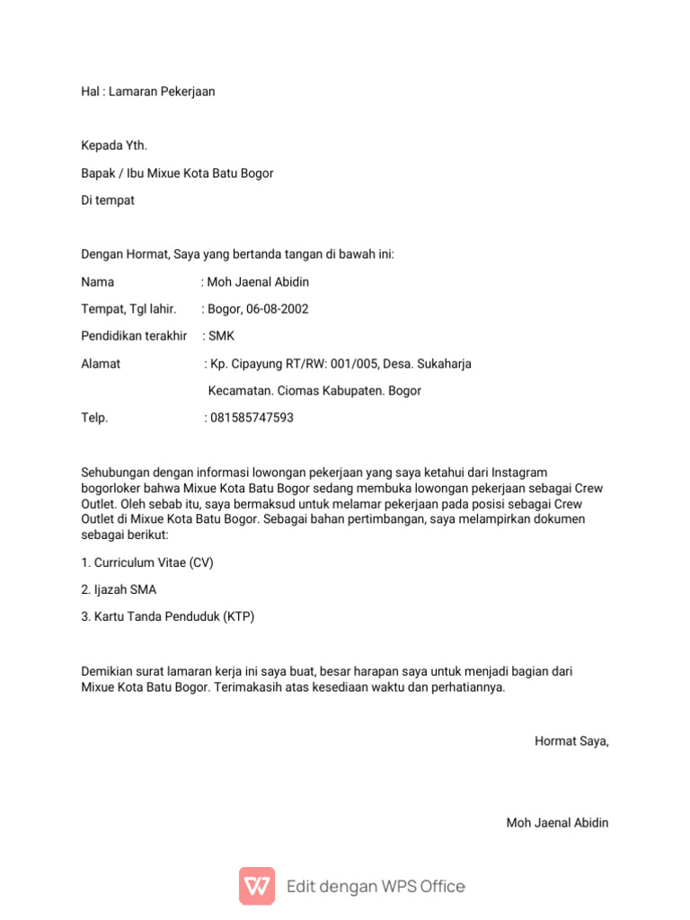 Surat Lamaran Dan CV | PDF