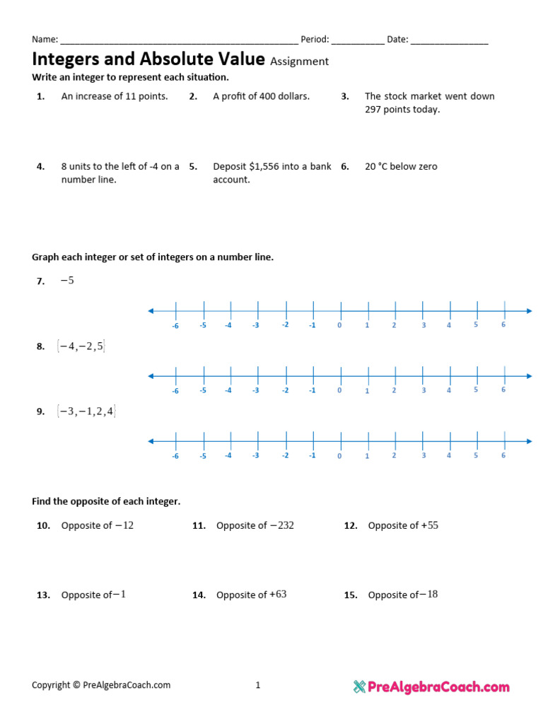1 5 Assignment Integers and Absolute Value | PDF | Financial Markets ...
