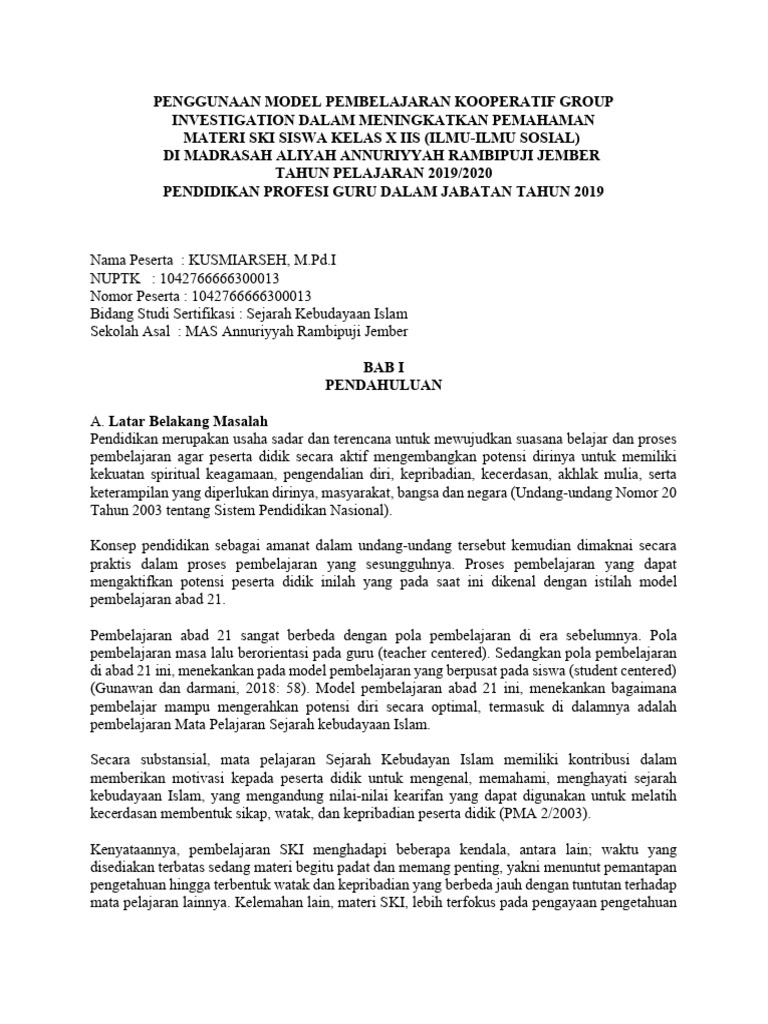 Contoh PTK PPG 2019 | PDF | Karier & Perkembangan