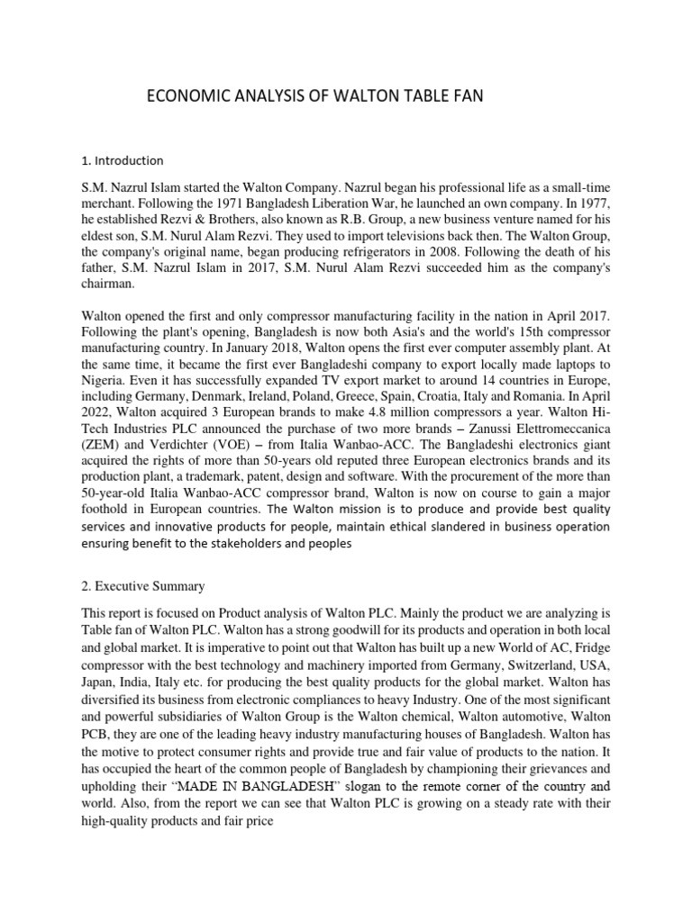 Walton Table Fan Market Analysis | PDF | Business | Economies