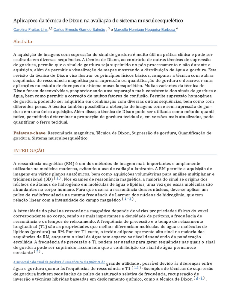 Técnica de Dixon na Ressonância Musculoesquelética | PDF | Imagem de ...