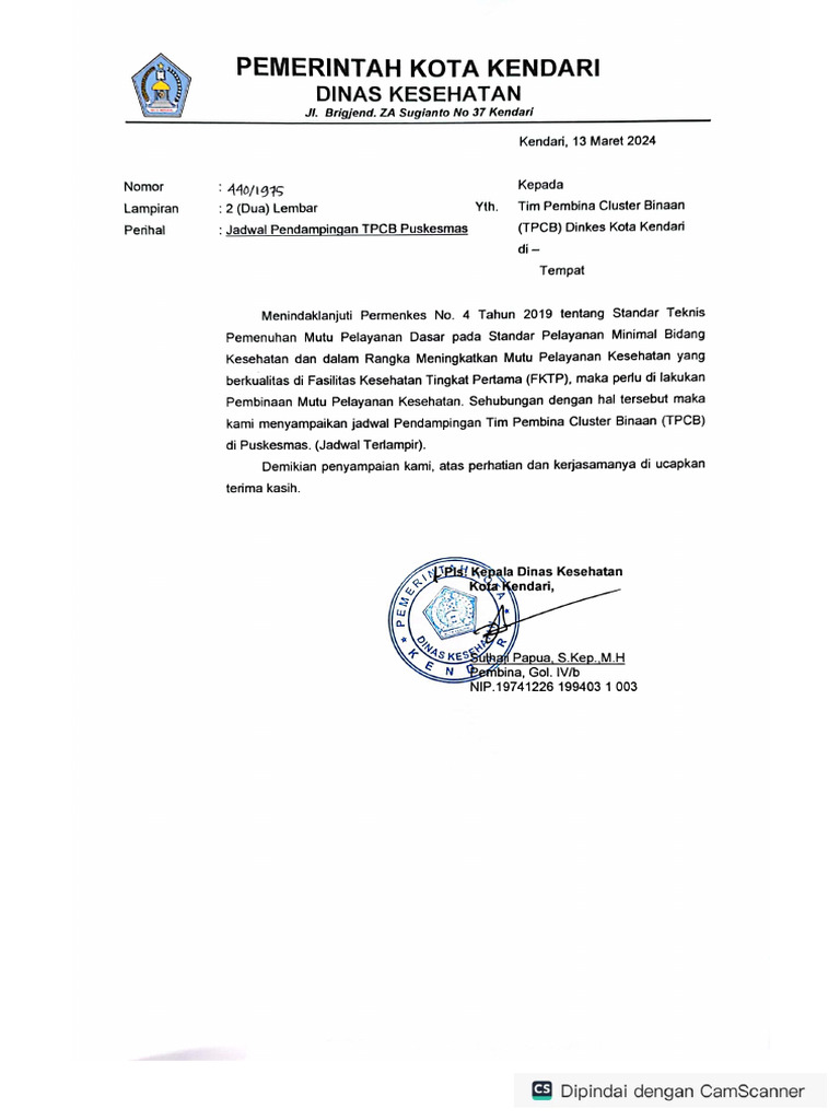 Jadwal Pendampingan TPCB Puskesmas | PDF