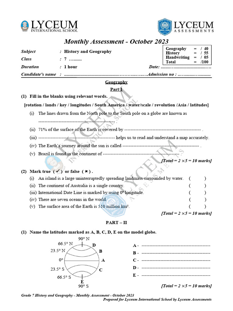 Grade 7 History & Geography | Download Free PDF | Earth | Latitude