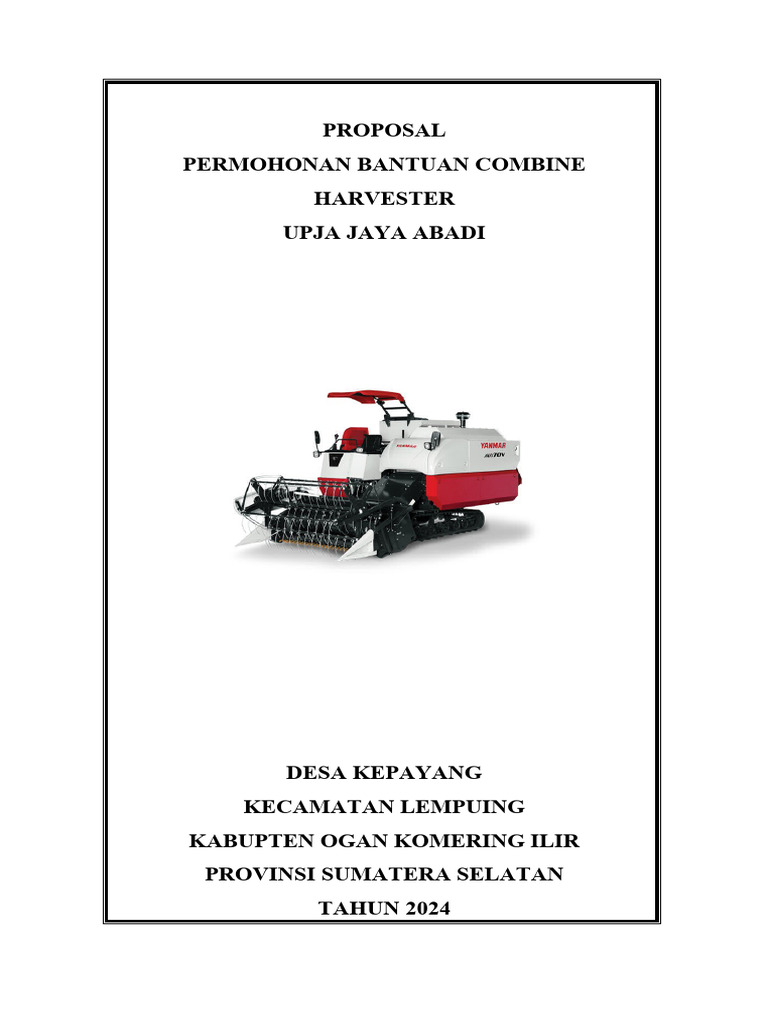 Proposal Bantuan Combine Harvester UPJA | PDF