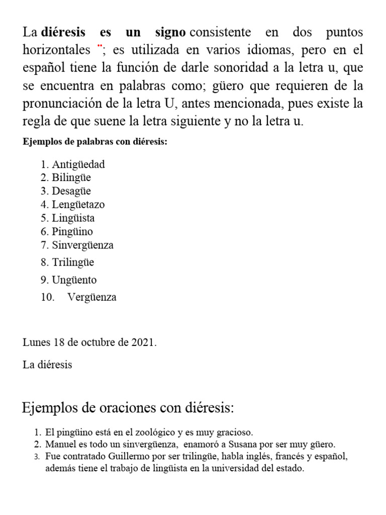 Ejemplos y uso de la diéresis | PDF