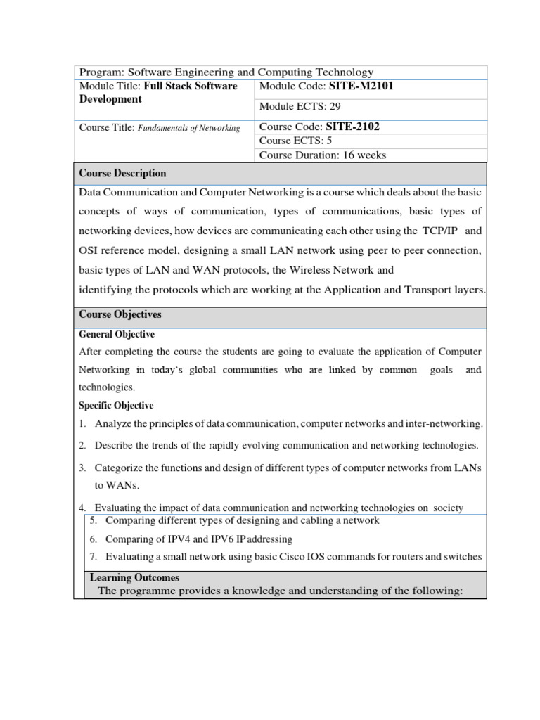 Fundamentals of Networking Course Outline | PDF | Computer Network | Osi Model