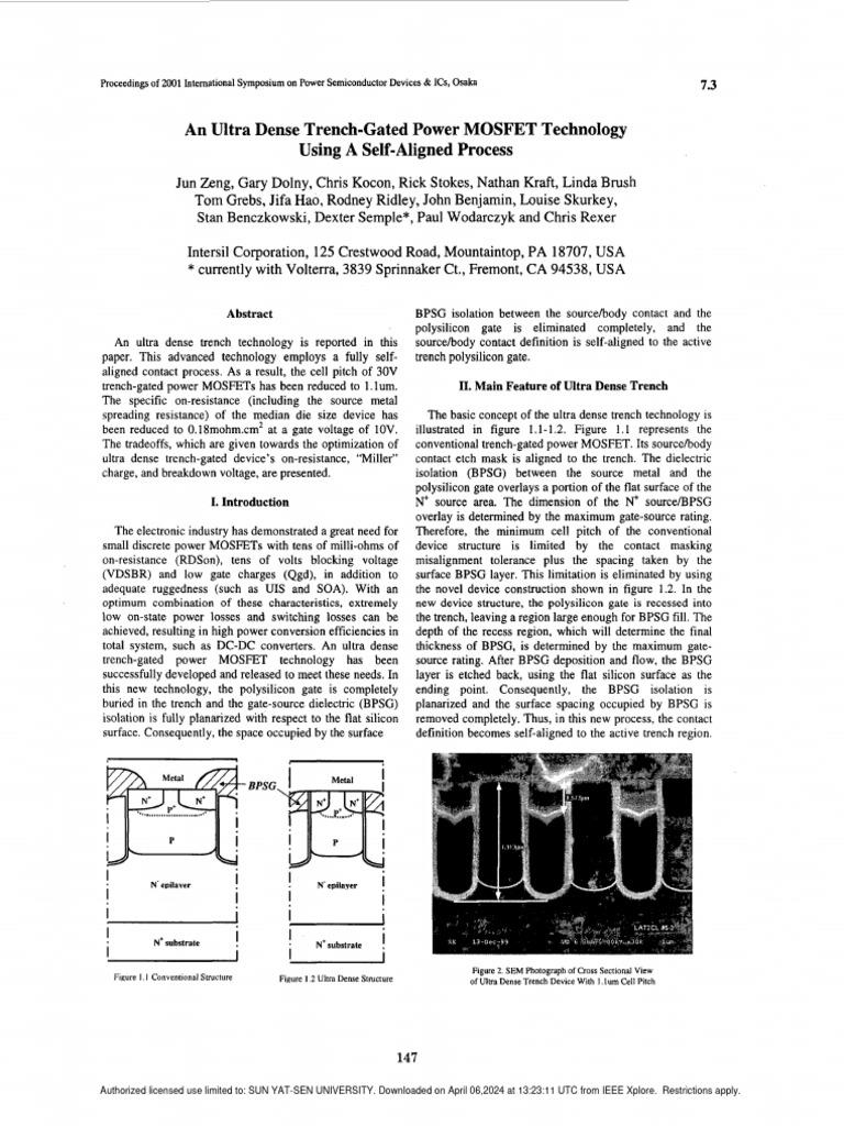 An Ultra Dense Trench-Gated Power MOSFET Technology Using A Self ...