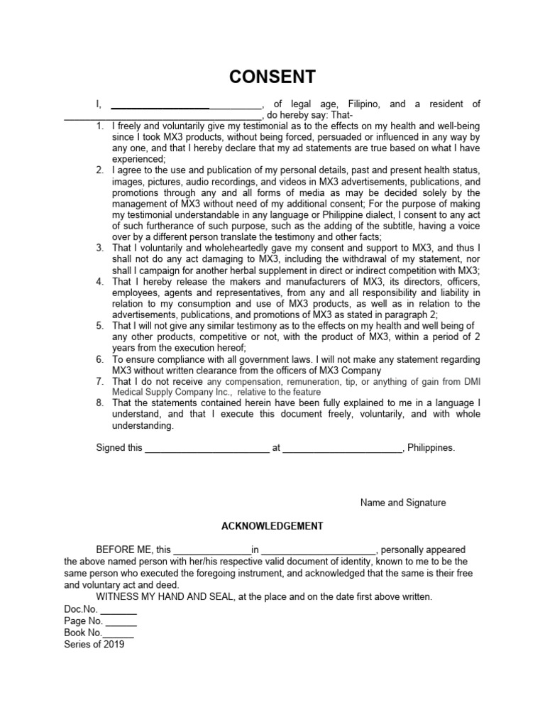 MX3 Testimonial Consent Form | PDF | Law