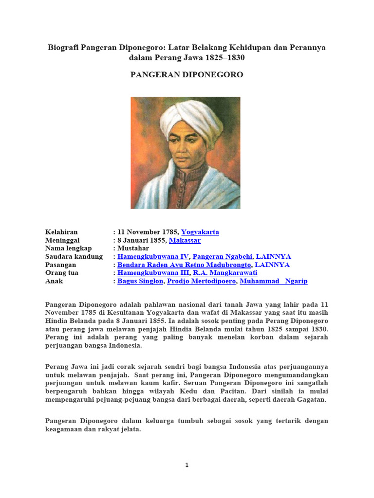 Biografi Pangeran Diponegoro | PDF | Sejarah
