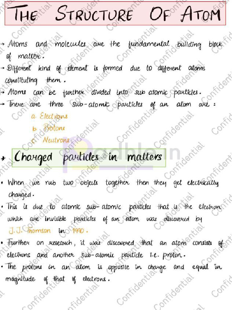 Structure of Atom - Class 9 Notes | PDF