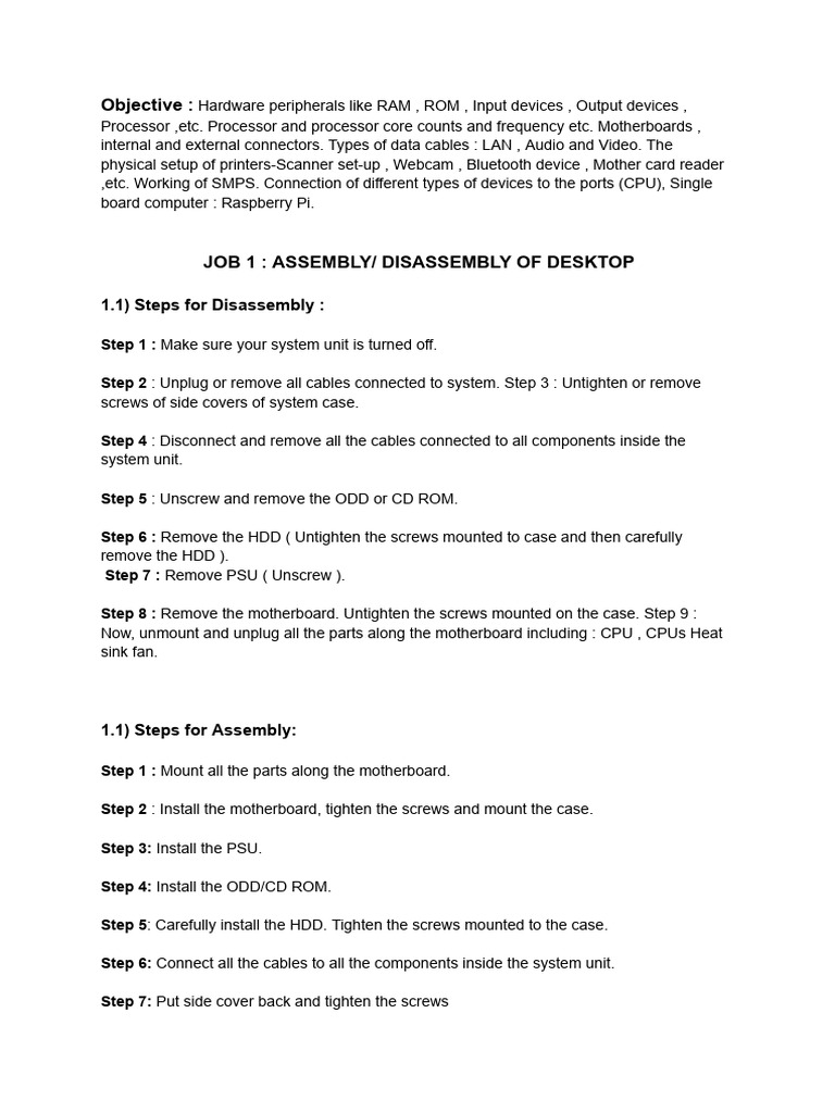 Task - Disassembly, Component Identification, and Reassembly of A ...