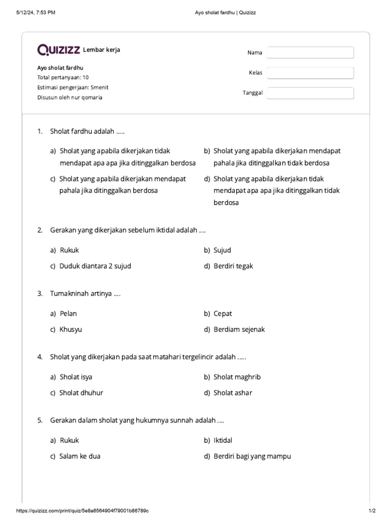 Gerakan Iktidal dalam Sholat Fardhu | PDF