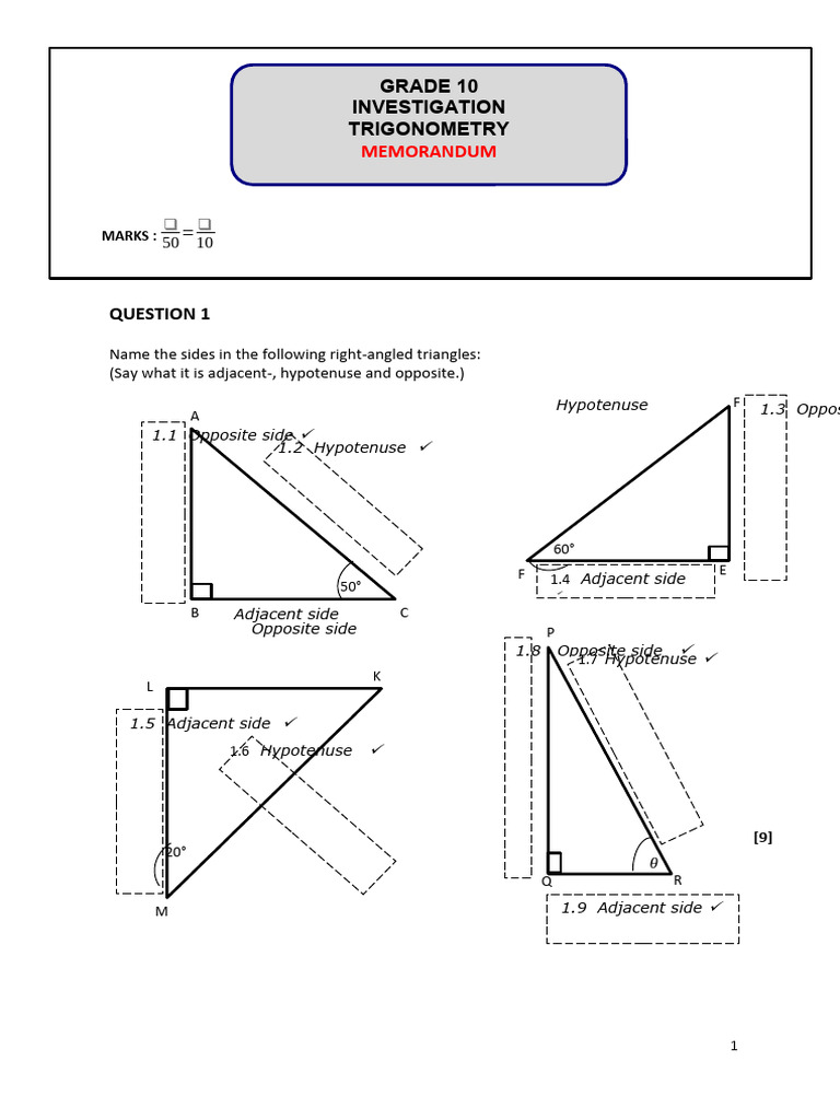 GR 10 Investigation Trig Memo | Download Free PDF | Trigonometry | Triangle