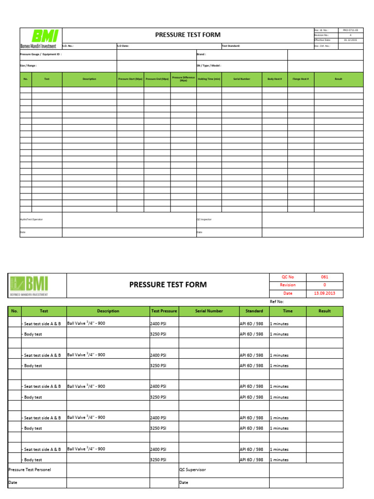 PRO-5711-03 Pressure Test Form Rev.04 | PDF | Equipment | Chemical ...