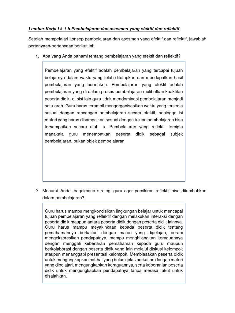 Lembar Kerja LK 1.b Pembelajaran Dan Asesmen Yang Efektif Dan Reflektif ...