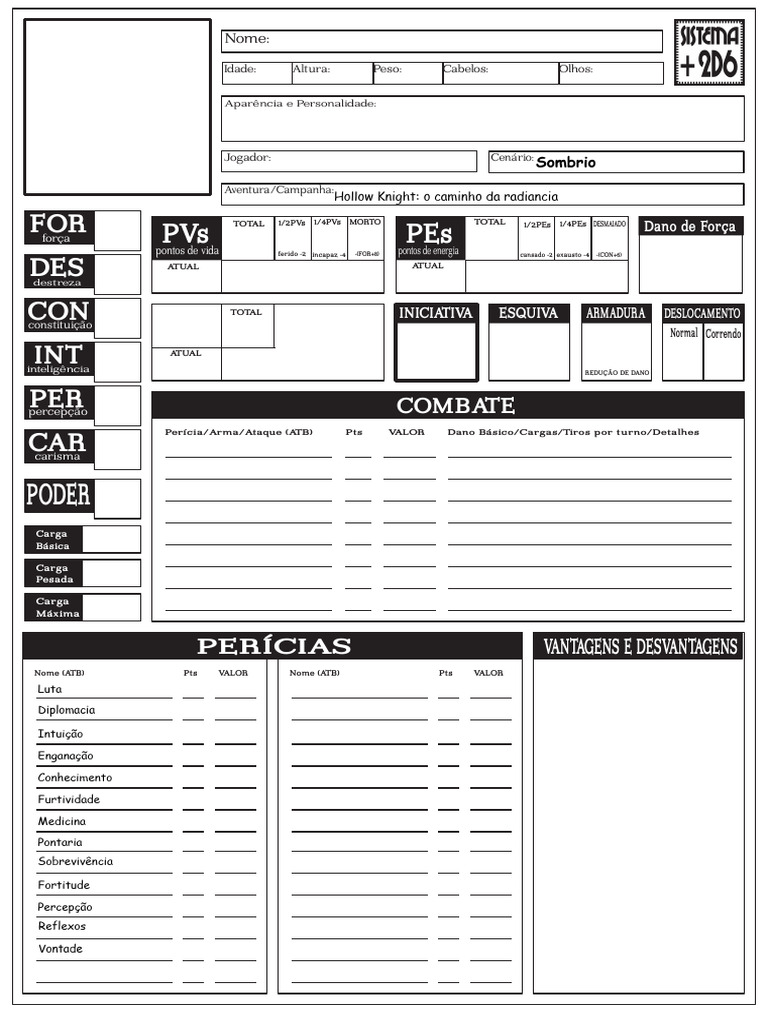 Ficha Hollow Knight (Sistema +2d6) | PDF