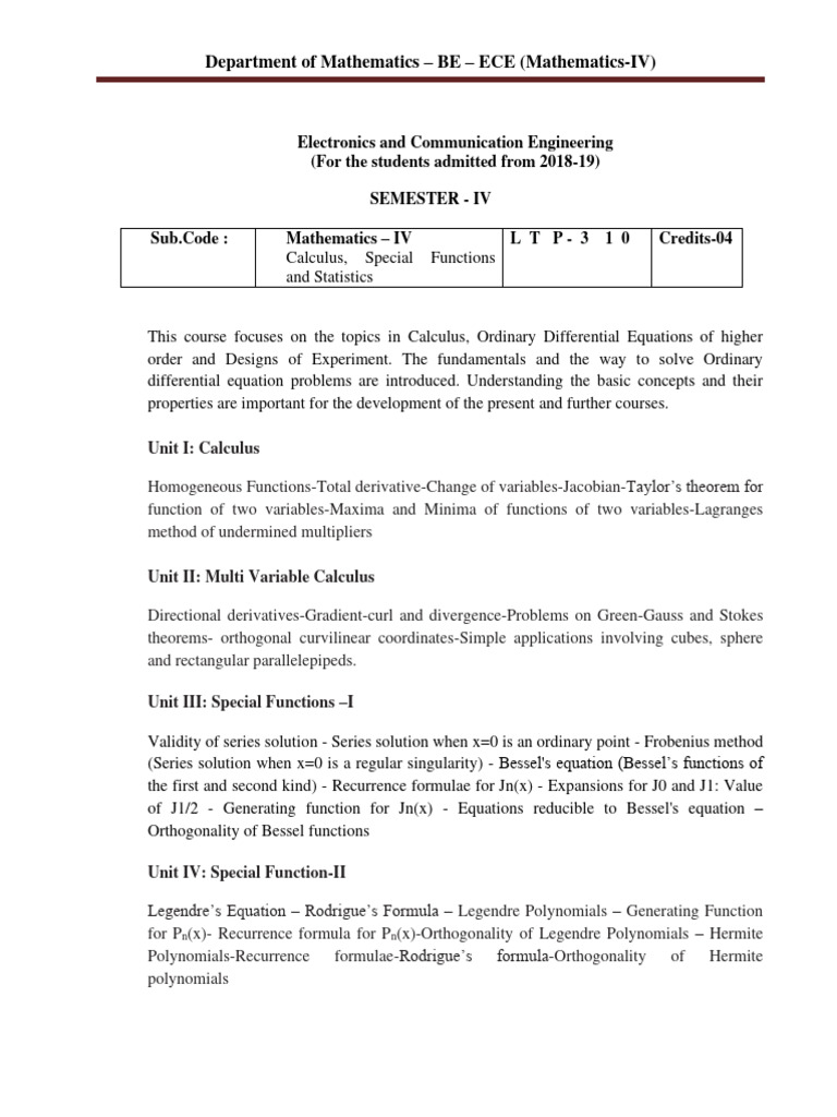 Mathematics IV | PDF | Equations | Function (Mathematics)