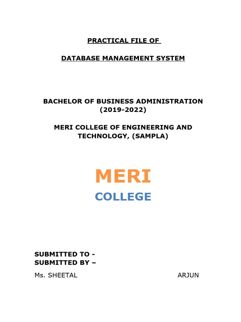 Dbms Practical File Pdf Microsoft Access Databases