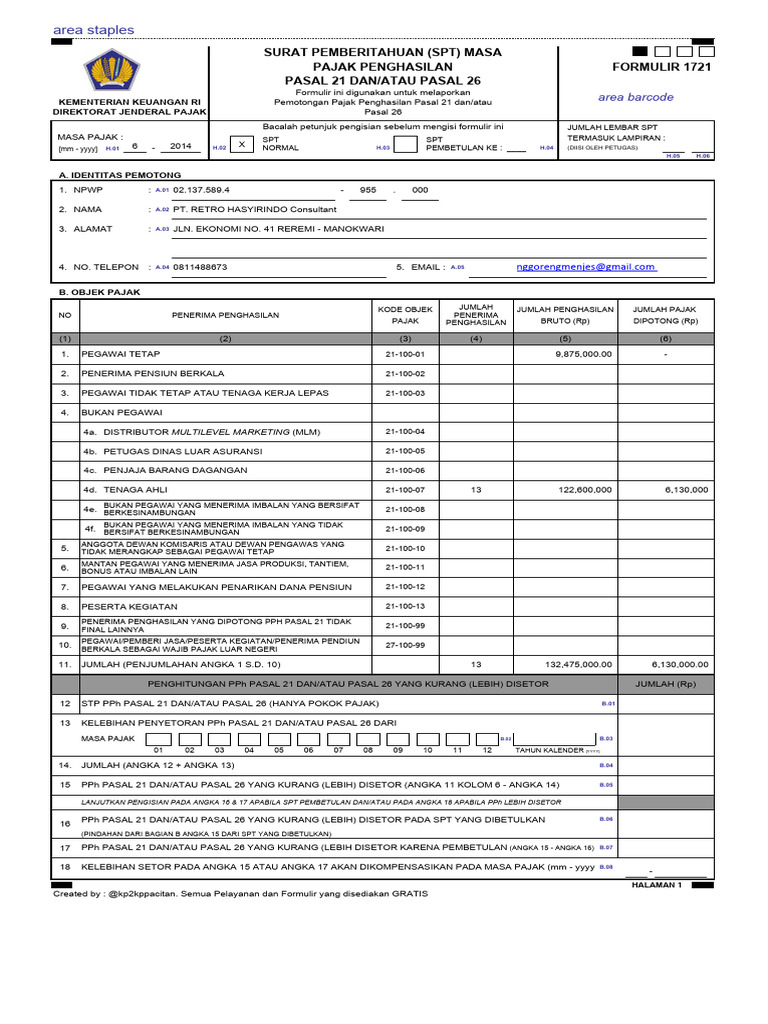 Formulir SPT PPh 21/26 2014 | PDF