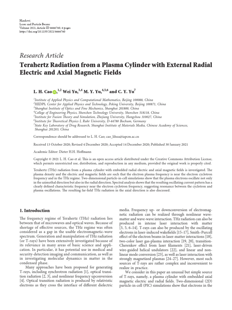 Terahertz Radiation From A Plasma Cylinder With Ex | PDF | Terahertz Radiation | Electromagnetic ...