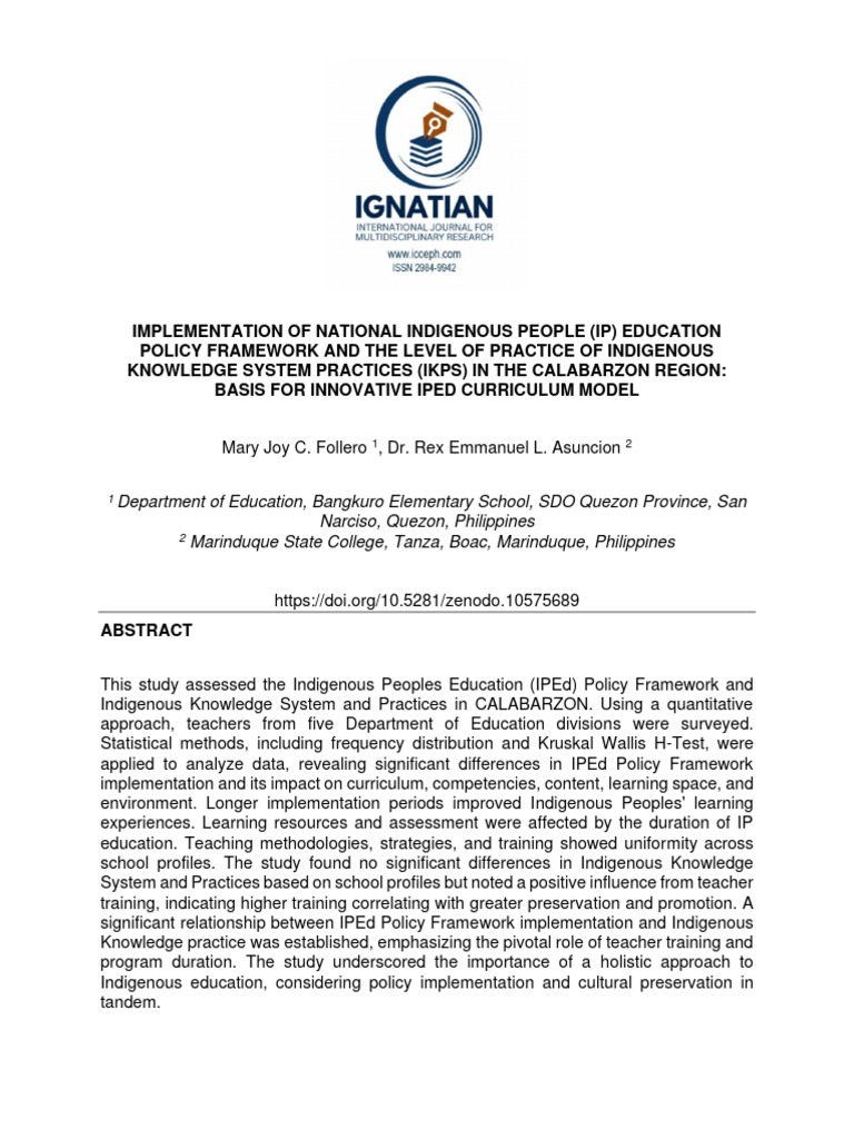 Implementation of National Indigenous People Ip Education Policy ...