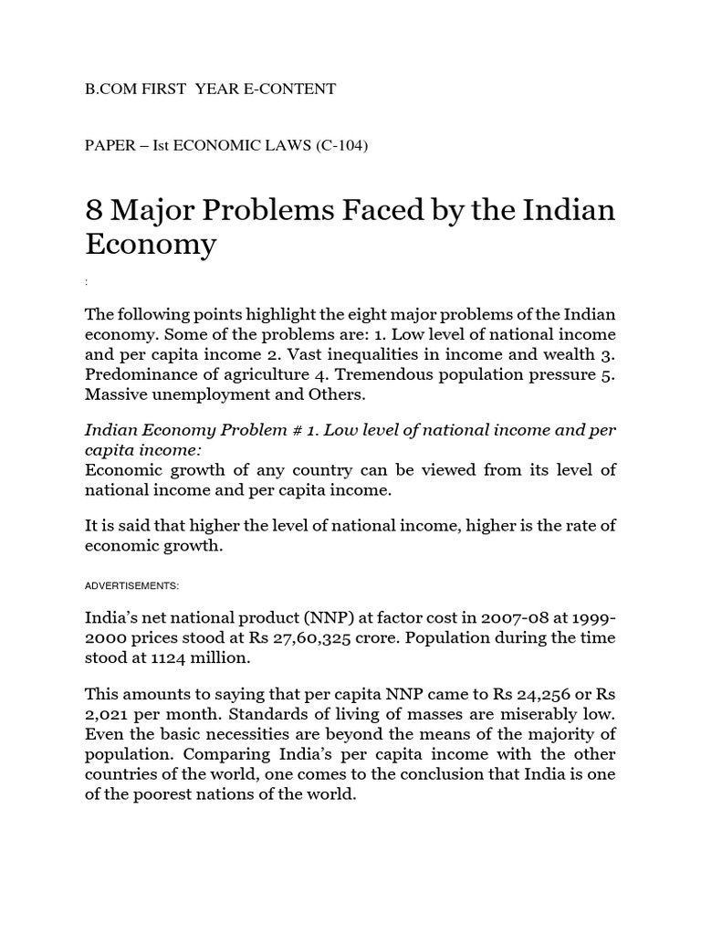 I YEAR C 104 MR Lovelesh Kumar 27 07 2020 Economic Problem in INDIA ...