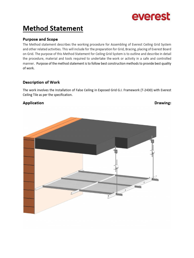 Method Statement for False Ceiling Installation | PDF | Screw | Tools