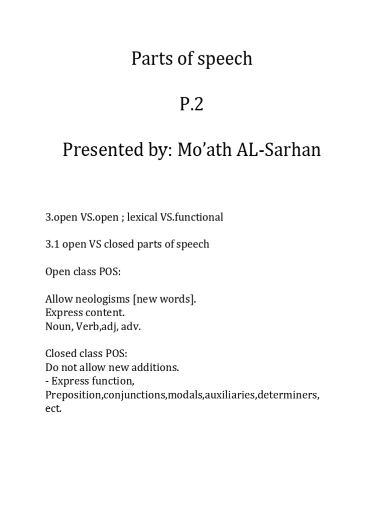 Parts of Speech 2 | Download Free PDF | Part Of Speech | Syntactic ...