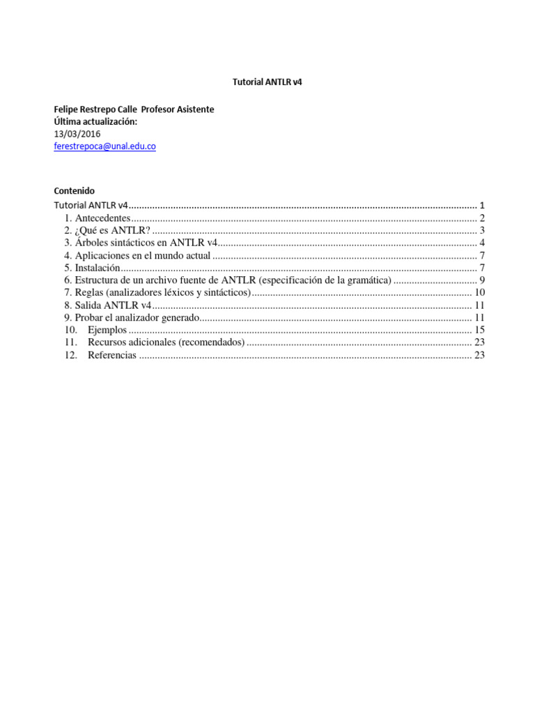 Tutorial Antlr | PDF | Lenguaje de programación | Compilador
