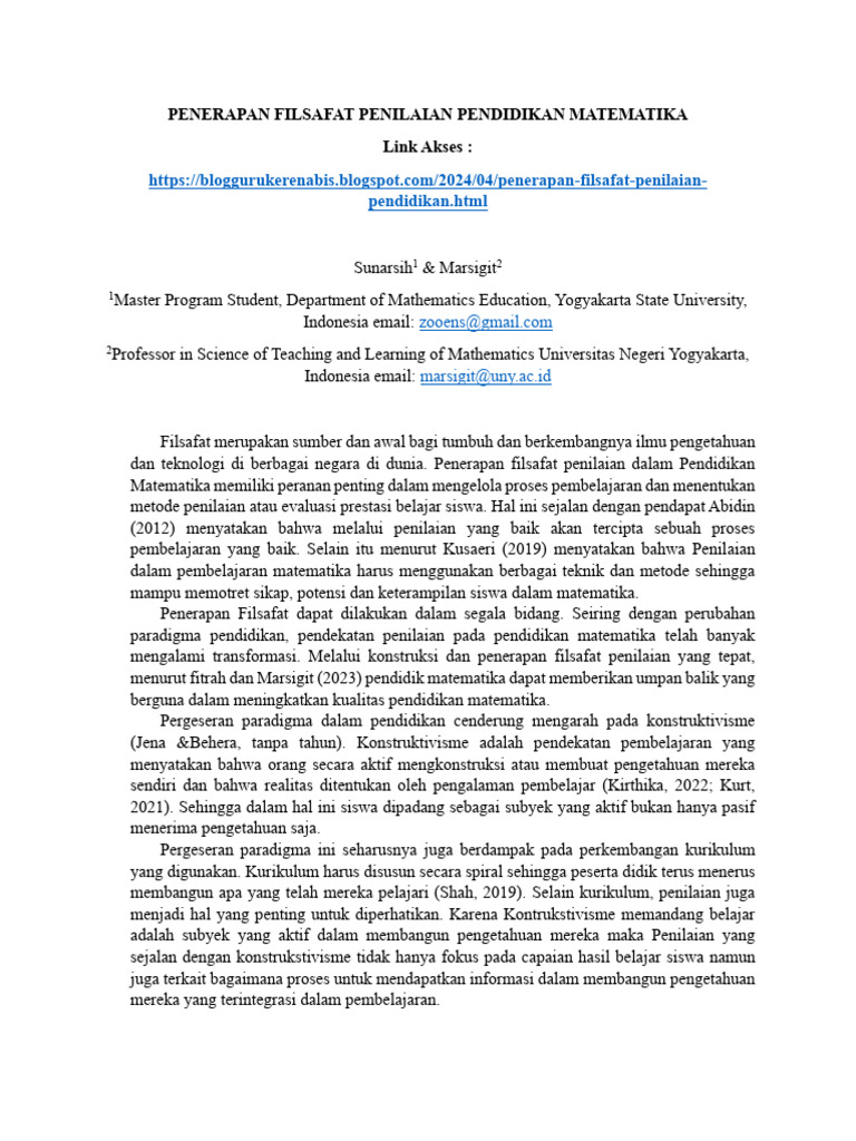Tugas 3 - Penerapan Filsafat Penilaian Pendidikan Matematika | PDF | Karier & Perkembangan