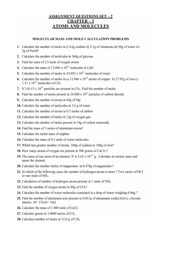 worksheet ATOM AND MOLECULES | PDF