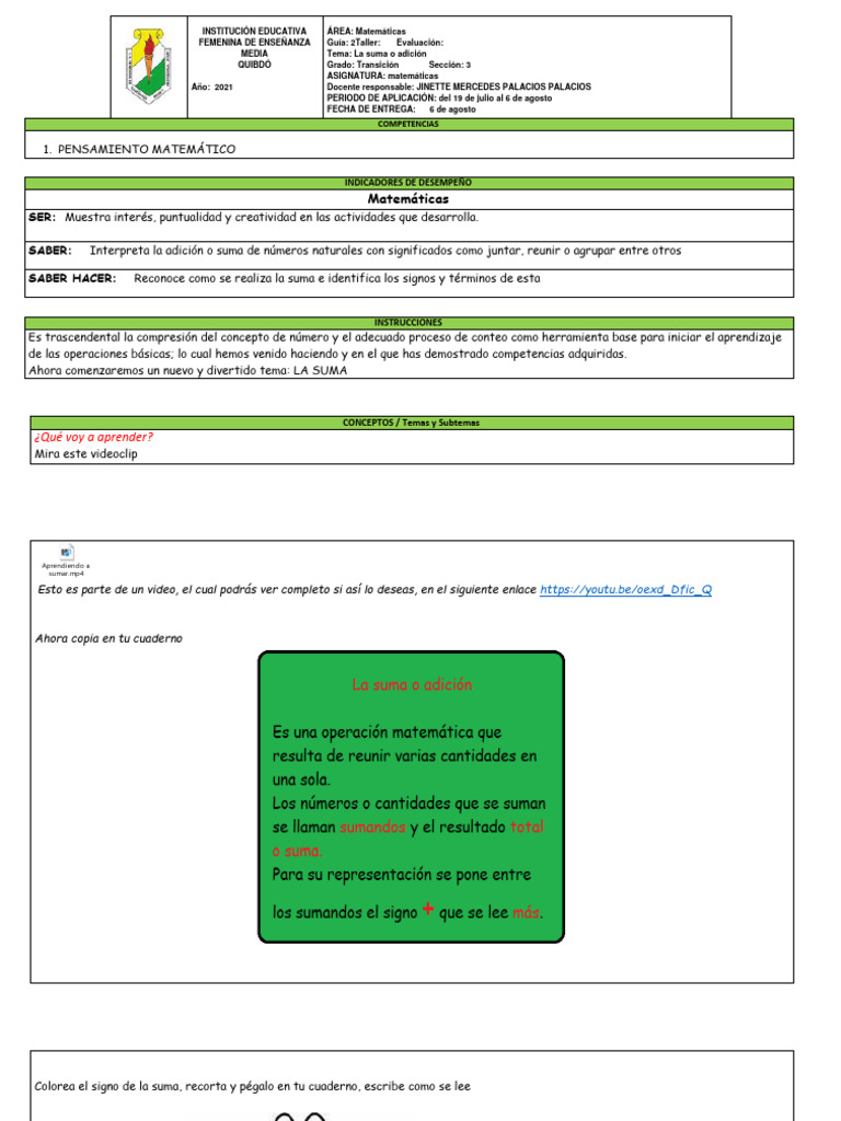 Guía y Actividades para La Suma | PDF | Matemáticas | Enseñando