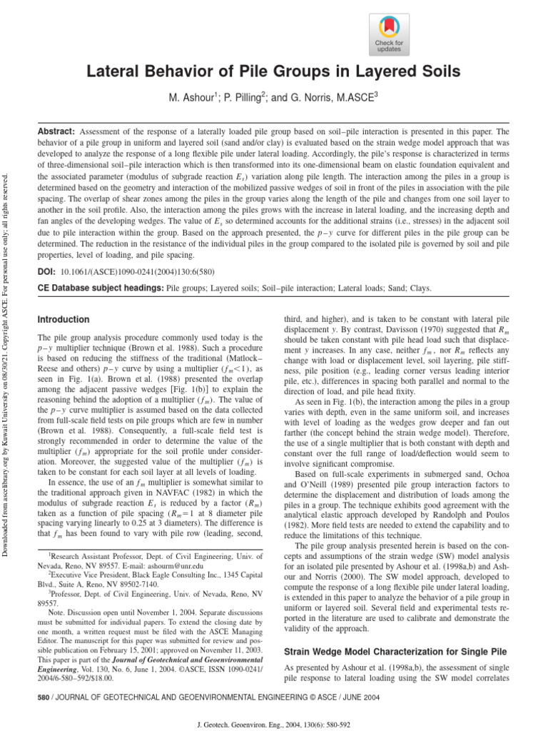 (Ashour 2004) Lateral Behavior of Pile Groups in Layered Soils | PDF | Stress (Mechanics) | Deep ...