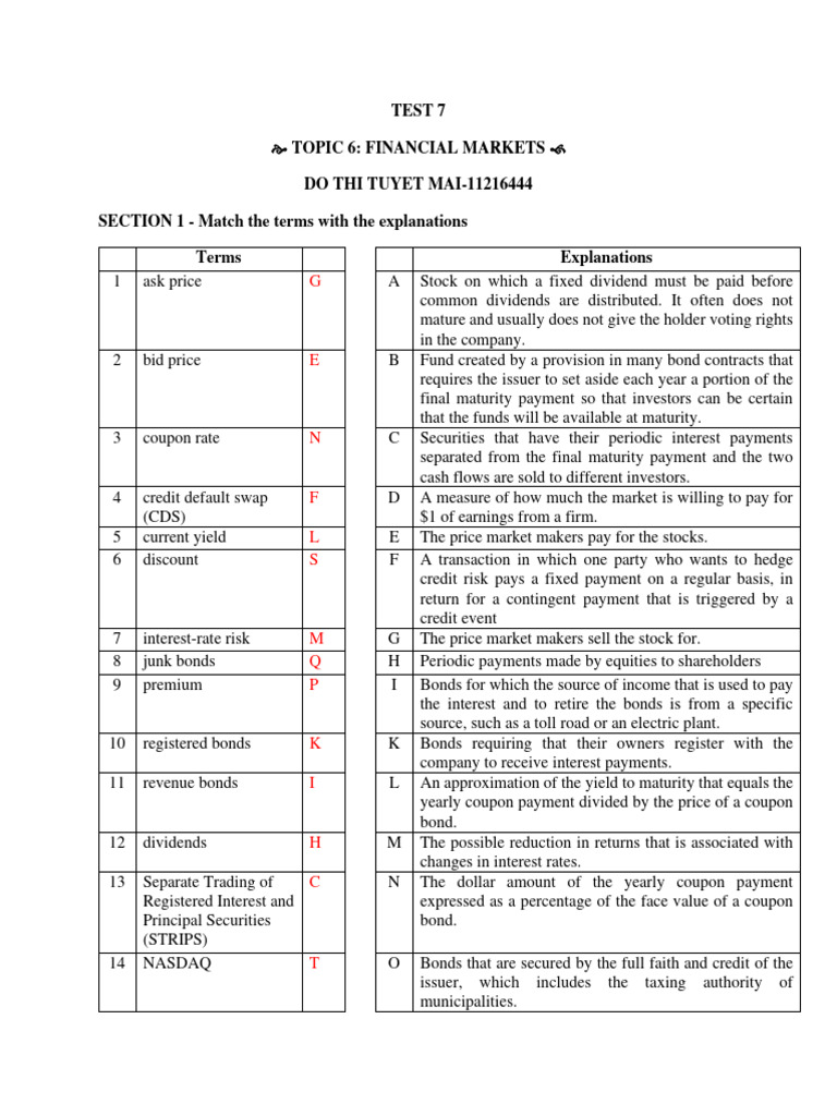 Test 7 Bond Market - For Students - Topic 6 | PDF | Bonds (Finance ...