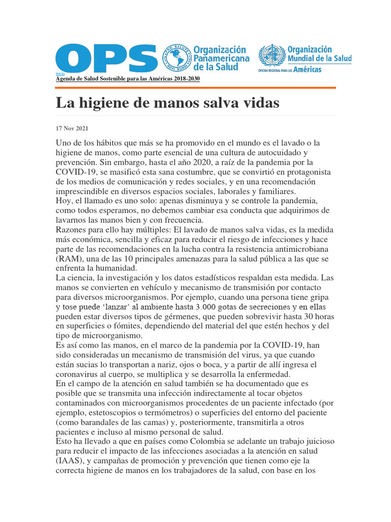 Higiene-Manos-Salva-Vidas OPS | PDF | Lavado de manos | Infección