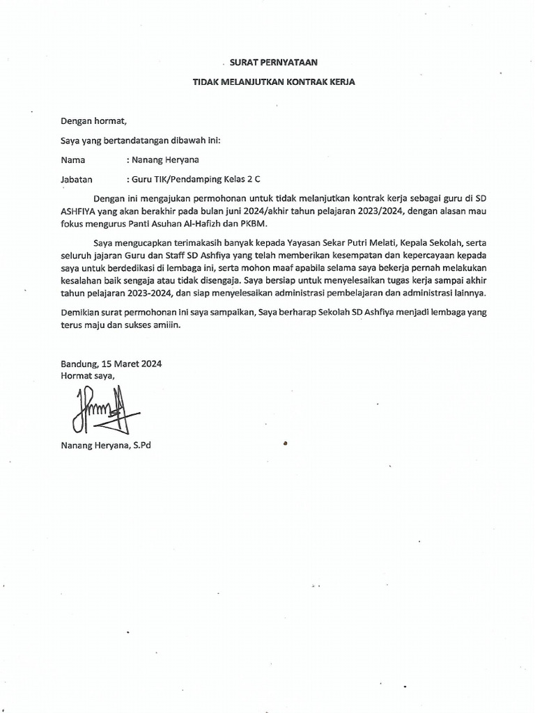 Surat Permohonan Tidak Melanjutkan Kontrak | PDF