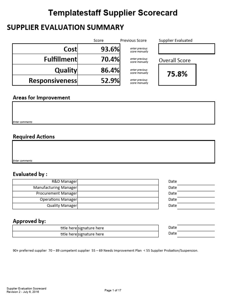 Supplier Evaluation Scorecard Template | PDF | Quality Assurance | Six ...