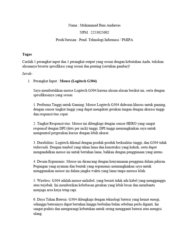 Tugas 1 Input Output | PDF | Komputer | Teknologi & Rekayasa