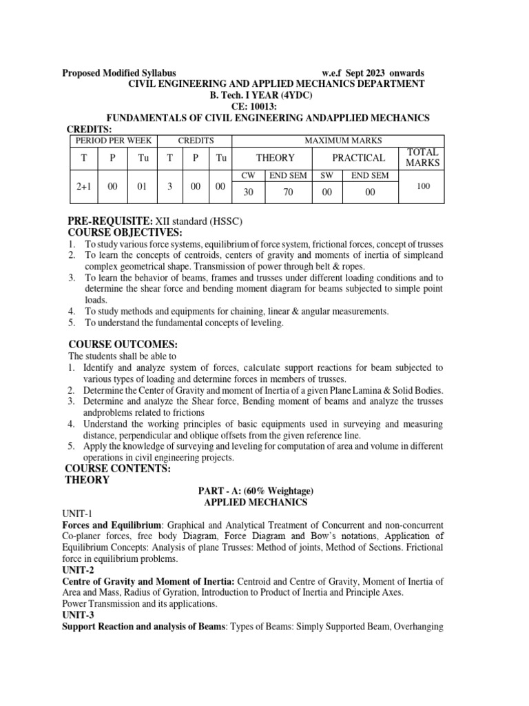 Civil Engineering Fundamentals Syllabus | PDF | Force | Beam (Structure)